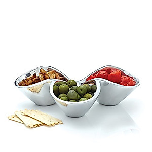nambe Bella Triple Condiment Server | 3 Part Divided Serving Tray for Condiments, Dips, Appetizers, and Snacks | Made of Metal Alloy | Designed by Steve Cozzolino