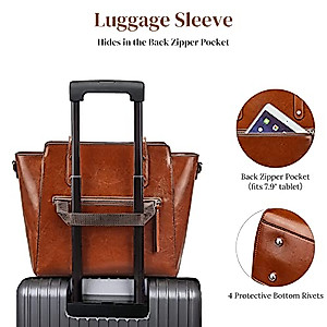 S-ZONE Genuine Leather Tote Bag for Women Shoulder Crossbody Purse Handbag Large Work Travel Luggage Sleeve