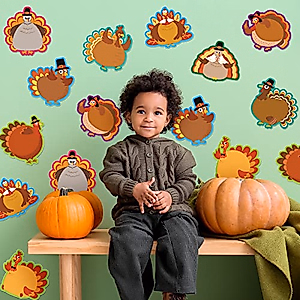 Whaline 45Pcs Thanksgiving Turkey Cutouts with 100Pcs Glue Points 9 Style Cartoon Turkey Pattern Paper Cut-Outs Bulletin Board Paper Cutting Decor for School Classroom Thanksgiving Party Supplies