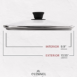 Cuisinel Cast Iron Square Grill Pan + Glass Lid + Pan Scraper + Handle Cover - 10.5" Pre-Seasoned Ridged Skillet - Grill, Stovetop, Fire, Indoor/Outdoor Use - for Grilling, Frying, Sauteing