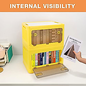 SELEAD Plastic Storage Bins with Writable Whiteboard Lids - 24 Quart Collapsible Container with Wheels, Clear Stackable Box for Organizing Toys, Clothes - Yellow
