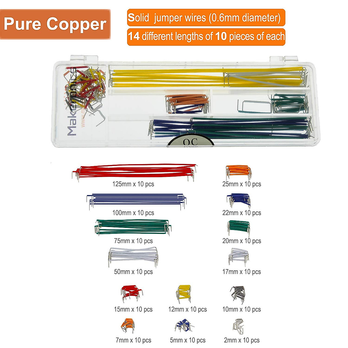 Makeronics Solderless Breadboard Jumper kit|5pcs Banana Plug to Jumper Wires + 140 Preformed Soft Breadboard Solid Copper Jumper Wires(Light Box Packing)+ 65 pcs Jumper Leads Wires Cables