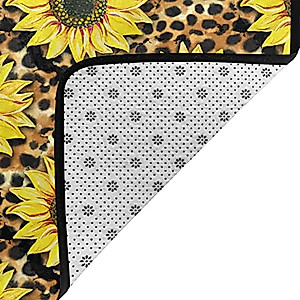 Leopard Area Rugs,Sunflowers Leopard Rug,Rugs Non Slip Bath Rug Carpet Soft Rugs Decor for Kitchen Bedroom Dining Home Room 36"X24"