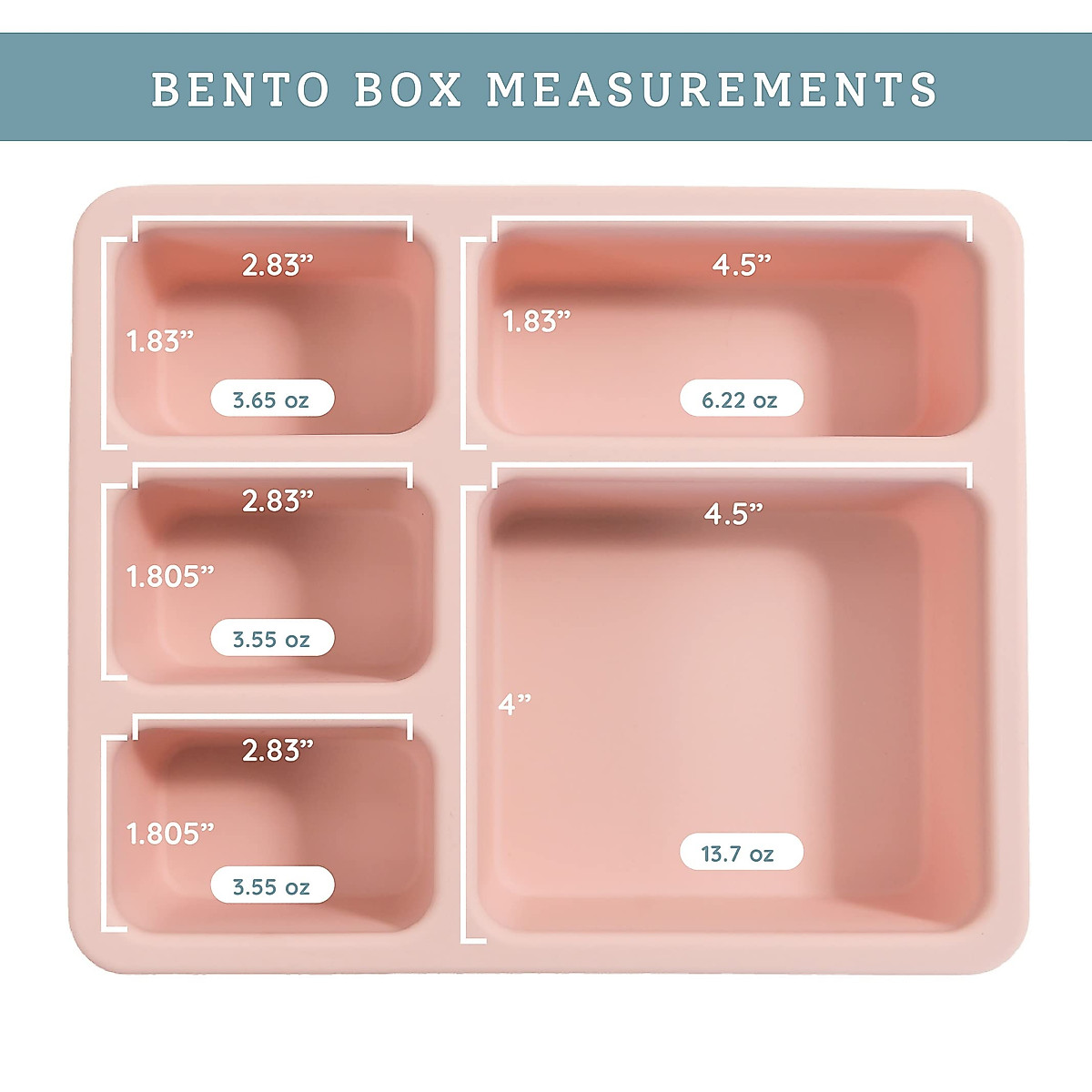 Austin Baby Co Leak-Proof Bento Lunch Box for Kids – Silicone Kids Lunch Container with 5 Leakproof Compartments – Food-Safe Materials, Sturdy, Dishwasher Safe, and BPA Free