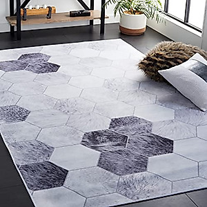 Safavieh Faux Hide Collection Machine Washable Slip Resistant 5' x 8' Ivory/Grey FAH546A Rustic Lodge Modern Glam Bedroom Living Room Area Rug