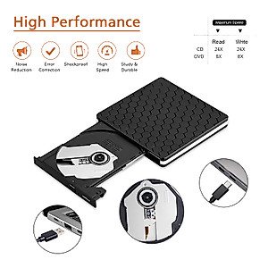 External DVD Drive, Amicool USB 3.0 Type-C CD DVD +/-RW Optical Drive USB C Burner Slim CD/DVD ROM Rewriter Writer Reader Portable for PC Laptop Desktop MacBook Mac Windows 7/8.1/10 Linux OS Apple