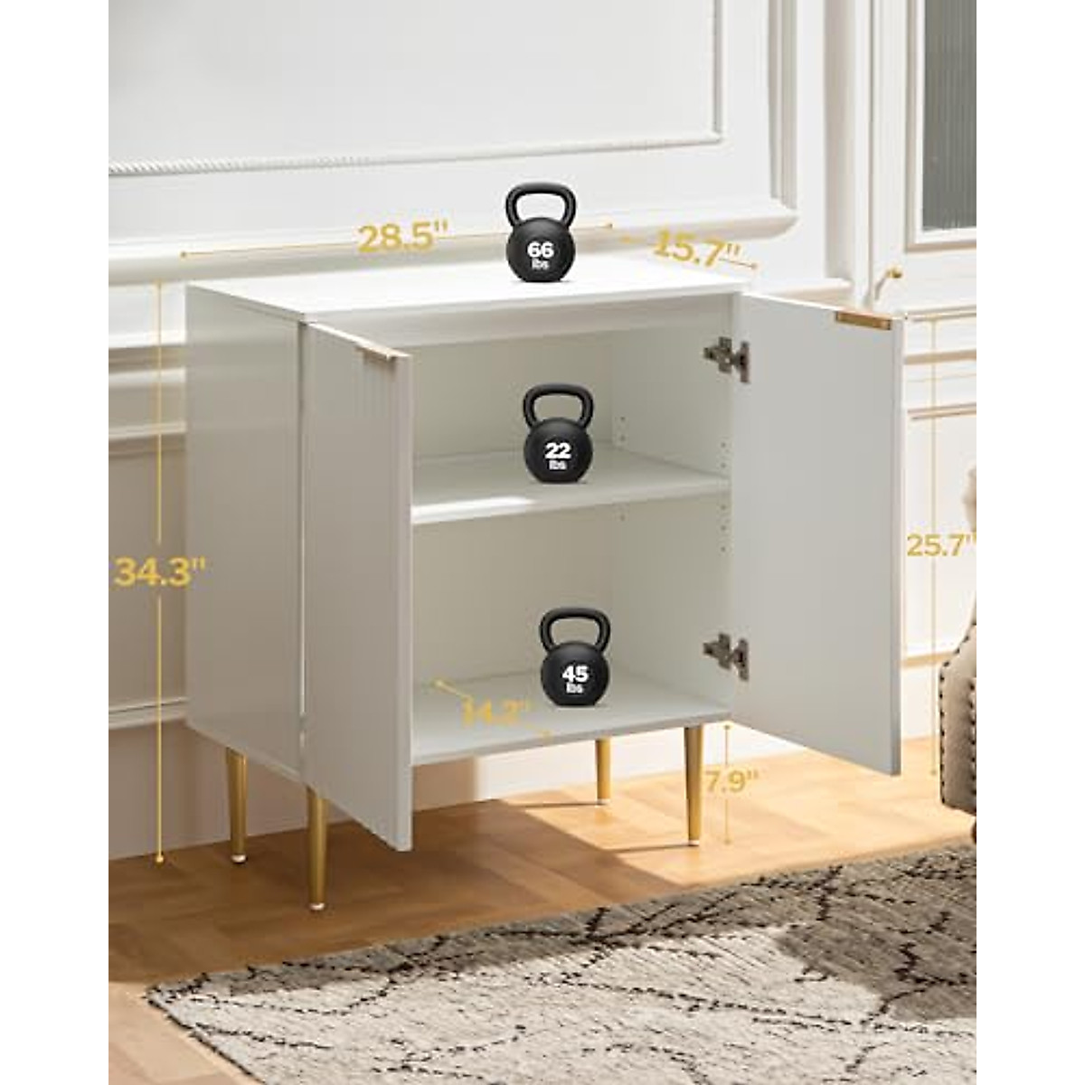 SICOTAS Fluted White Storage Cabinet, Wood Sideboard Buffet Cabinet with Spray-Painted Finish, Multifunctional Console Table with Storage Credenza Accent Cabinet for Living Room, Dining Room, Hallway