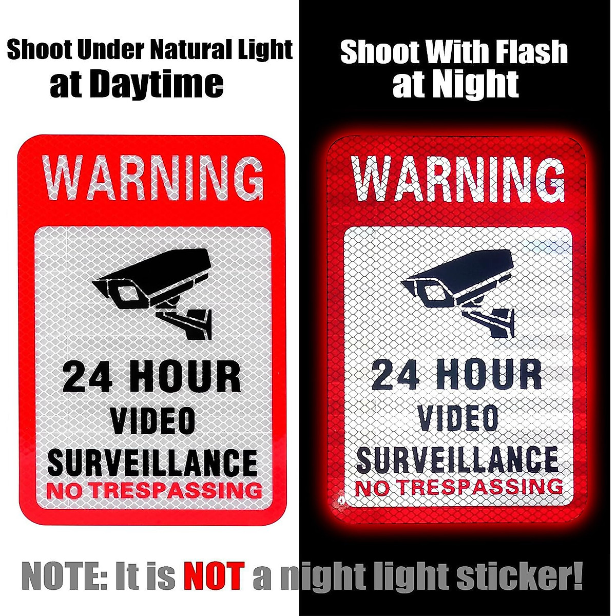 Kichwit 6-Pack Video Surveillance Sign Reflective Sticker Decal Self Adhesive 5.9” x 4”, UV Protected & Waterproof, Indoor & Outdoor Use