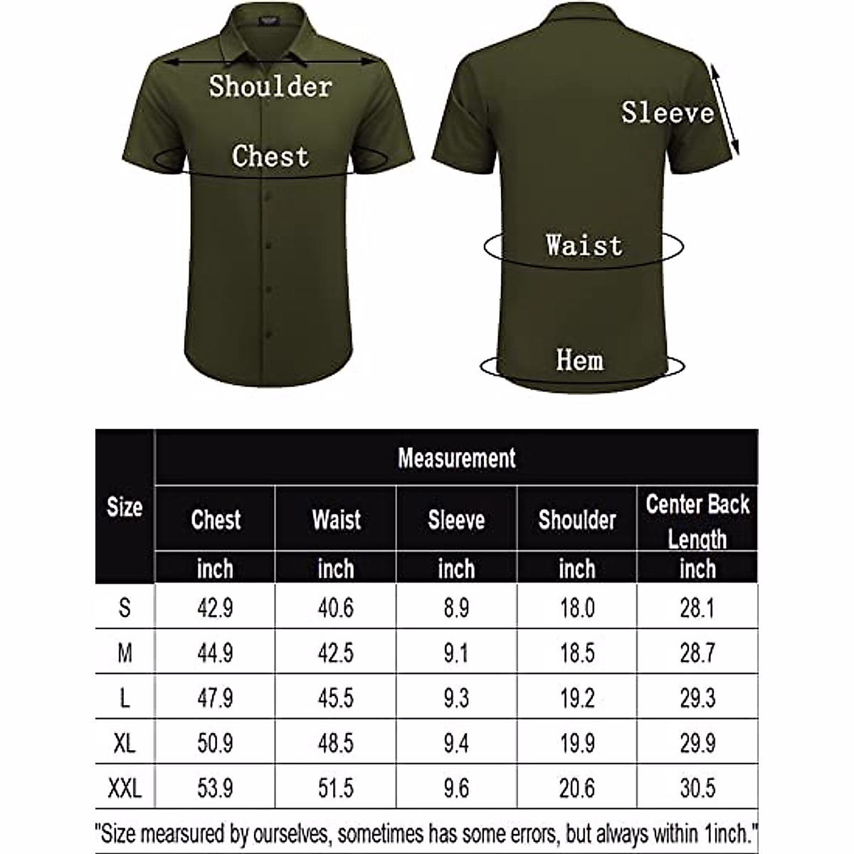 COOFANDY Mens Shirt Button Down Wrinkle Free Casual Stretch Dress, Light Green, Large, Short Sleeve