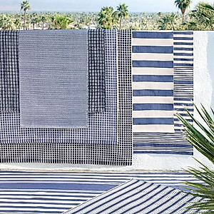 Dash and Albert Rugby Stripe Indoor/Outdoor Area Rug - 3' x 5' Denim - Striped Handwoven Washable Accent Rug - Durable, Lightweight, Fade Resistant, High Traffic Areas Sunroom, Deck, Kitchen, Patio
