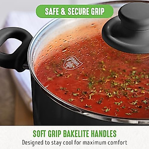 GreenLife 6QT Ceramic Nonstick Stockpot with Glass Straining Lid, PFAS & PFOA-Free, Dishwasher Safe, Stay-Cool Handles, Oven Safe to 350°F, Wobble-Free Base, Even Heating, Black