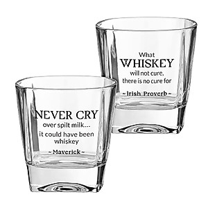 Lillian Rose Set of 2 Whiskey Low Ball Glasses with Famous Quotes, Black