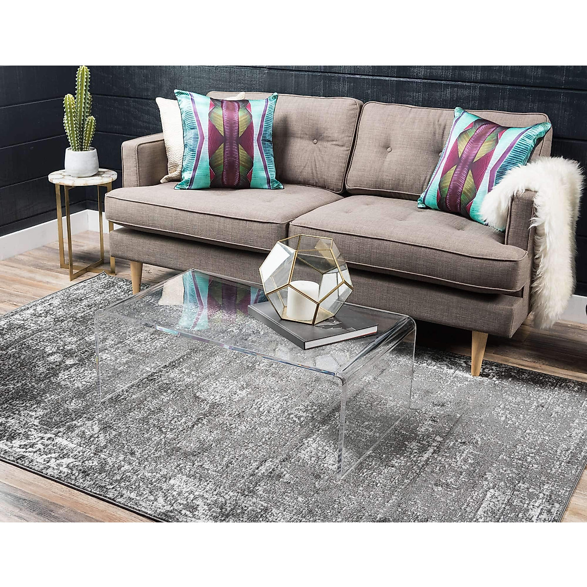 Unique Loom Sofia Collection Area Rug - Casino (6' 1" x 9' Rectangle, Dark Gray/ Ivory)