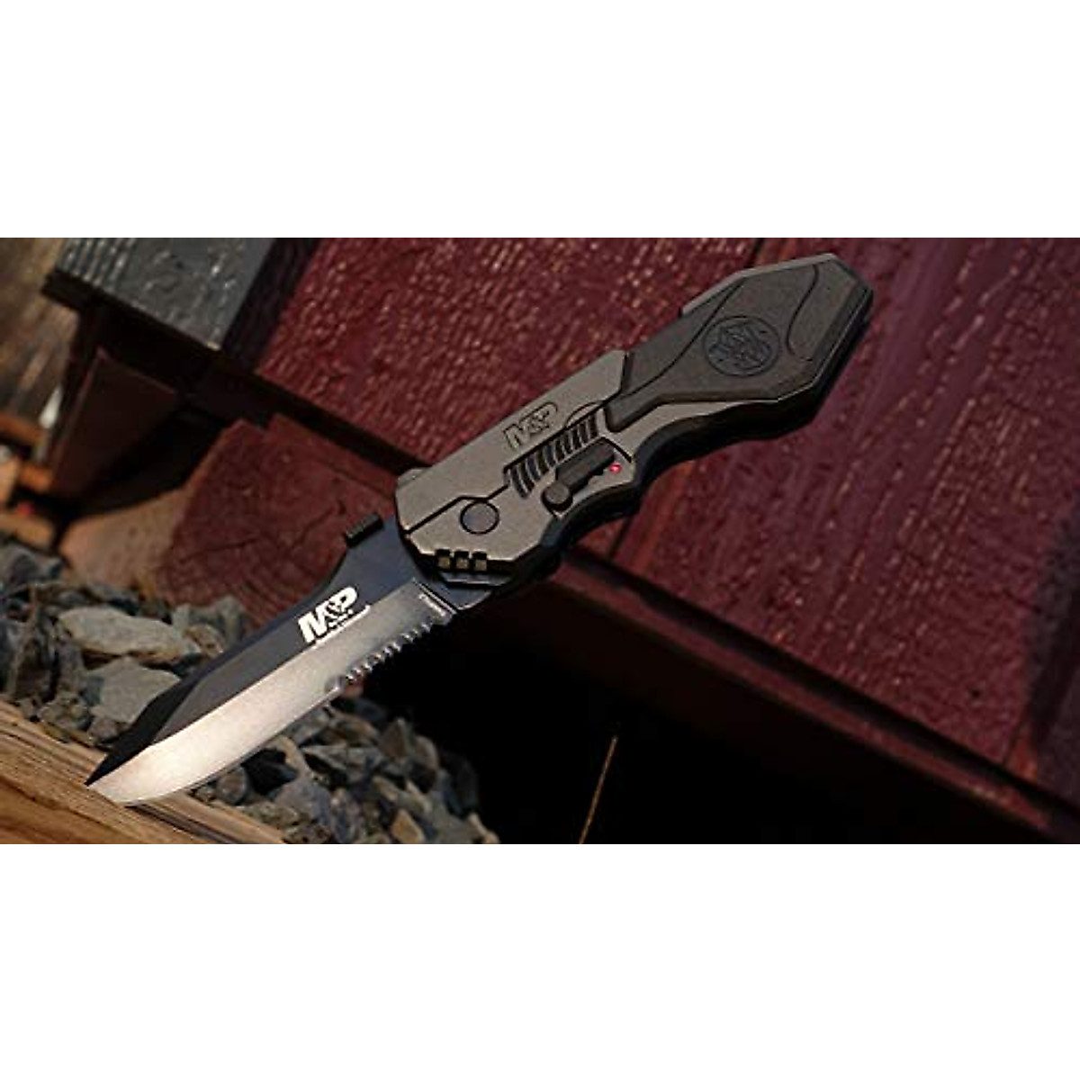 Smith & Wesson SWMP4LS 8.6in S.S. Assisted Folding Knife with 3.6in Serrated Clip Point Blade and Aluminum Handle for Outdoor Tactical Survival and EDC , Black