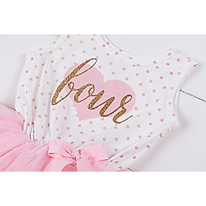 Grace & Lucille Toddler Birthday Dress (4th Birthday) (Pink Polka Dot Sleeveless, Flat Heart Gold, 4T)