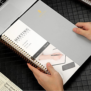 Meeting Notebook for Work with Action Items Hardcover Spiral Meeting Planner for Office Business Meeting Work Notes Notebooks for Note Taking Professional Meeting Notebooks for Men Women,Grey