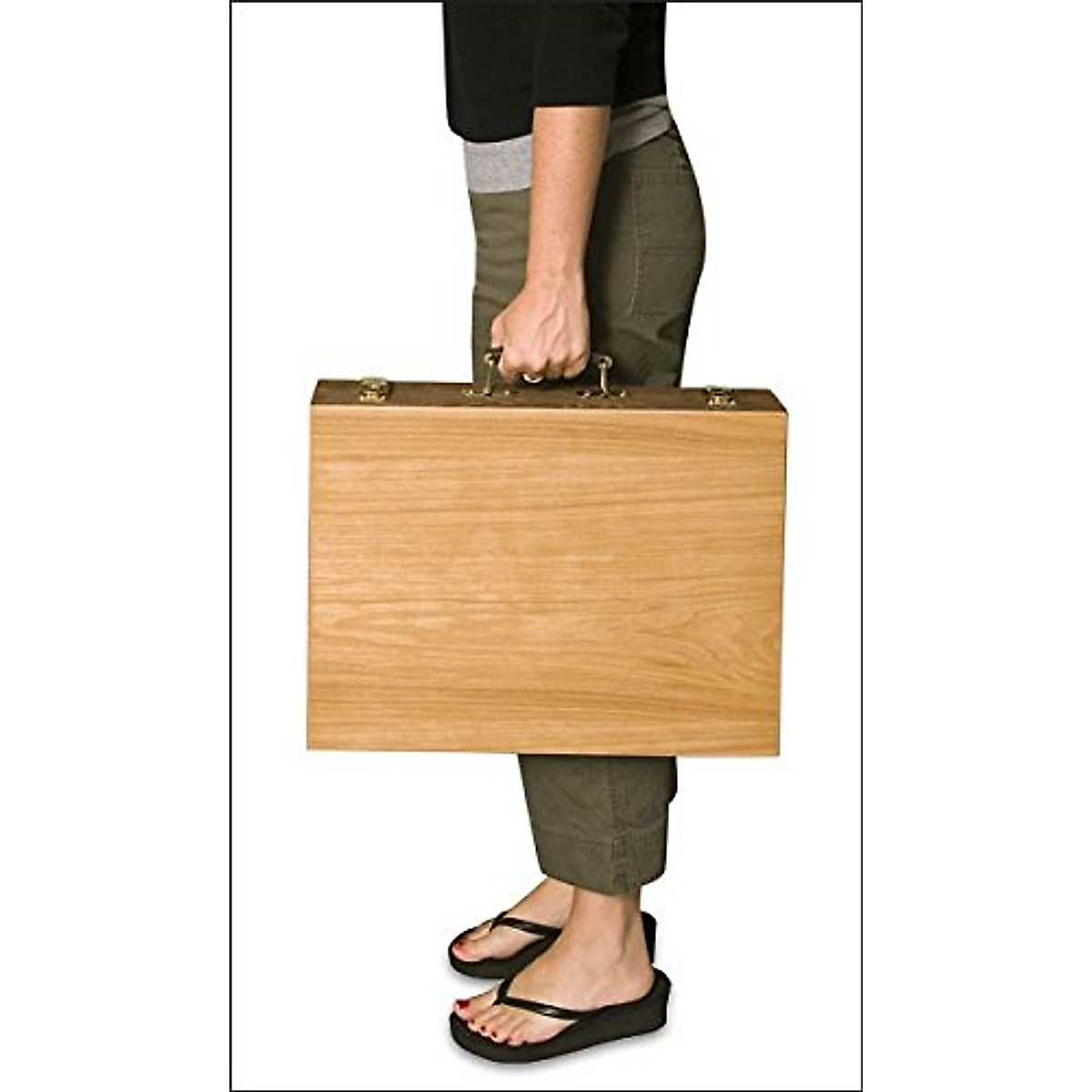 Creative Mark Capri Deluxe Wood Artist Paint Box - Storage for Art Supplies, Paints, Mediums, Brushes, Compartment Storage, Lightweight, Travel - [Oil-Stained - Natural Finish]