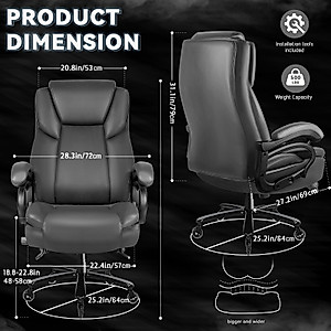 OFIKA Big and Tall Office-Chair 500lbs - Adjustable Lumbar Support, Office Chair for Heavy People, Heavy Duty High Back Executive Desk Chair with Wide Seat and Quiet Rubber Wheels, Large Office Chair