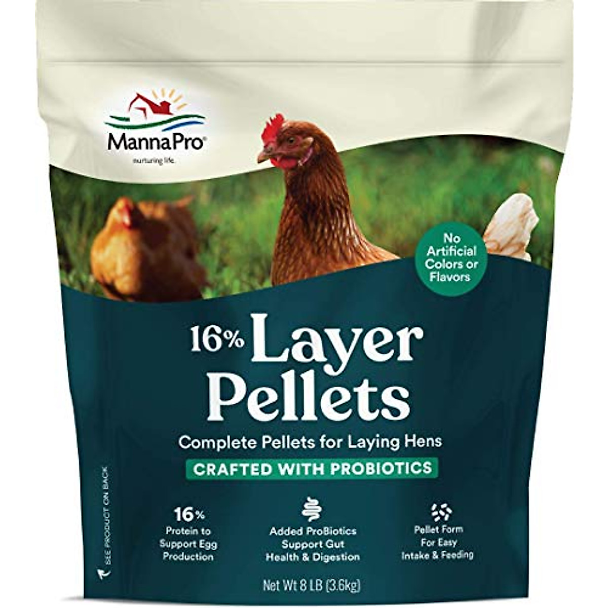 Manna Pro Chicken Feed | 16% Chicken Food with Probiotic Pellets, Chicken Layer Feed | 8 Pounds