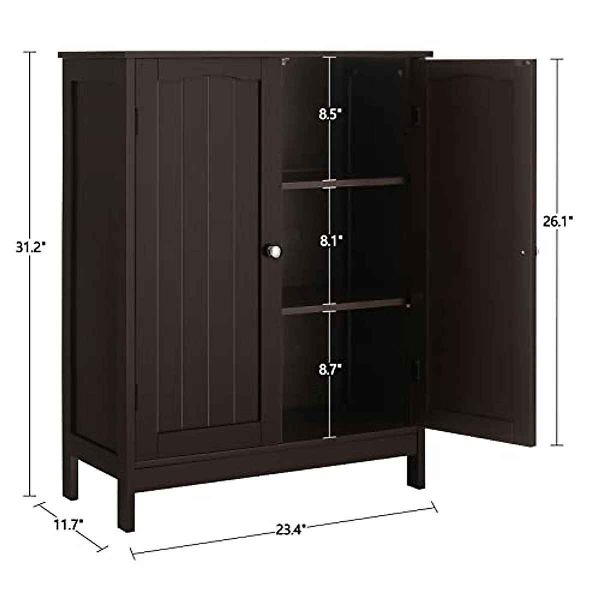 Iwell Bathroom Storage Cabinet, Modern Floor Cabinet with Adjustable Shelves & Double Doors, Freestanding Organizer Cabinet for Living Room, Bathroom, Bedroom, Espresso