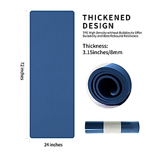 nuveti TPE Large Yoga Mat Non-Slip Exercise Fitness Mat with Carry Bag Eco Friendly Yoga Mats for Women 72"x24" Extra Thick 8mm for Home, Pilates and Floor Exercises Workout Mats DarkBlue