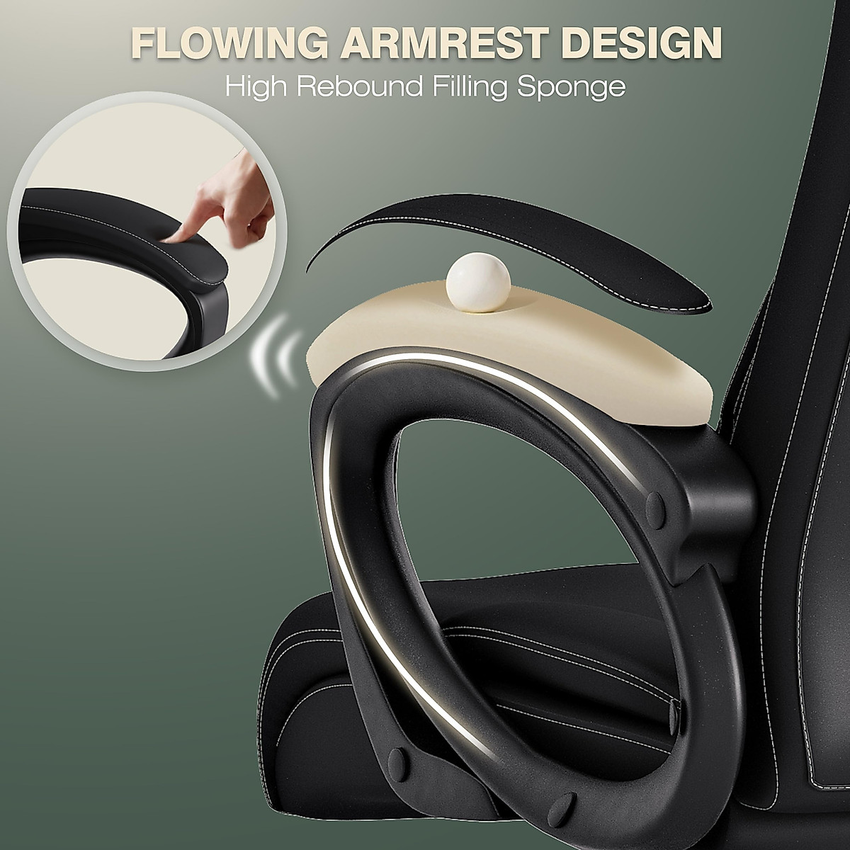 ELABEST Comfy Office Chair with Padded Armrests,High Back Leather Office Chair,Ergonomic Office Chair,Big and Tall Comfortable Executive Office Chair,Computer Desk Chair