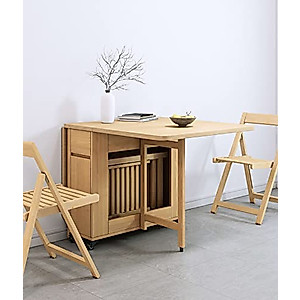 PIAQIA Folding Dining Table with Chairs, Convertible Drop-Leaf Kitchen Table Set with Storage, Space Saving Foldable Dinner Table for 6, Natural, 55" X 32" X 29", 1 Table& 2 Chairs