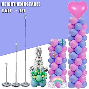 DECOJOY Balloon Columns Stand Set of 4, 7 Feet Telescoping Balloon Arches Stands with Bases for Floor, Height Adjustable Metal Balloon Tower Pillar Kits for Graduation, Birthday, Baby Shower
