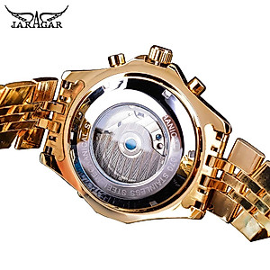 JARAGAR Golden Stainless Steel Tourbillion Design Calendar Display Mens Watches Brand Luxury Automatic Mechanical Wrist Watch