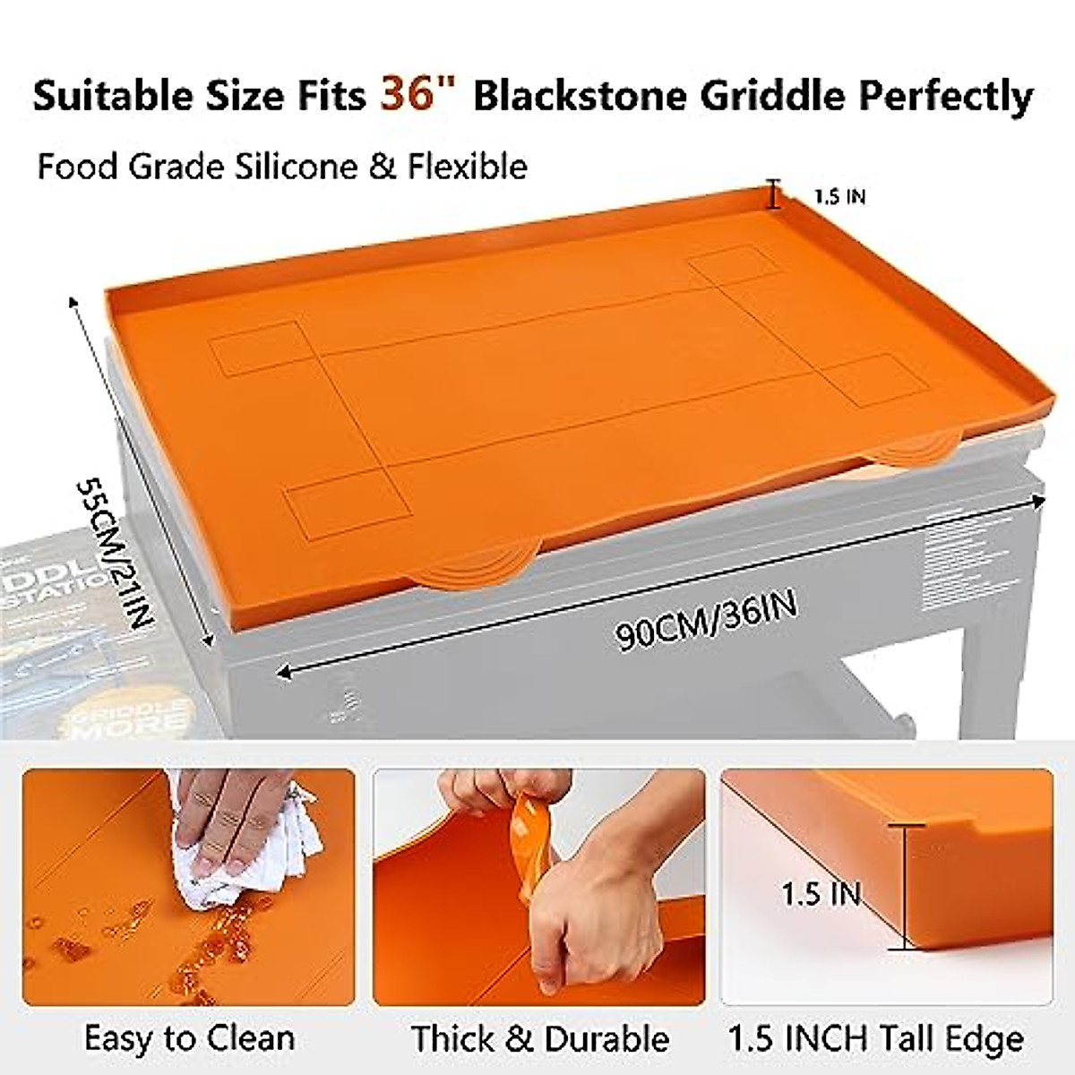 36" Food Grade Silicone Griddle Mat for Blackstone Griddle Accessories, Food Grade Silicone Griddle Cover for Blackstone Accessories Protect Your Griddle from Insects Rust