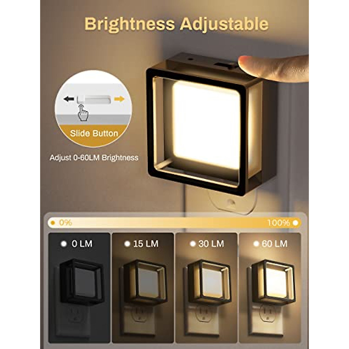 DORESshop Night Light, LED Night Lights Plug Into Wall [2 Pack] with Dusk-to-Dawn Sensor, Dimmable Nightlights, Adjustable Brightness for Bathroom, Hallway, Bedroom,Kids Room,Stairway