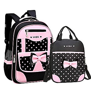 VIDOSCLA School Bags for Girls,2Pcs Bowknot Students Backpack,Elementary Princess Bookbag Sets for School