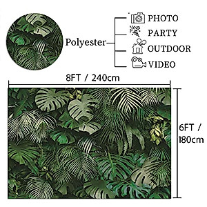 8x6ft Green Tropical Palm Leaves Picture Photography Backdrop Jungle Safari Plants Photo Background for Hawaiian Luau Party Decor Banner Birthday Baby Shower Supplies