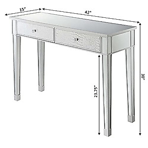 Convenience Concepts Vanity, Gold Coast Desk, Silver Faux Croc/Silver/Mirror