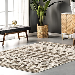 nuLOOM Rebecca High Low Textured Shaggy Area Rug, 8x10, Beige