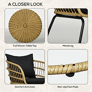 Outsunny 5 Piece PE Rattan Outdoor Furniture Set with Cushioned Chairs & Loveseat Sofa, Patio Sectional Furniture Set, Conversation Sofa Set with Stackable Coffee Tables, Black