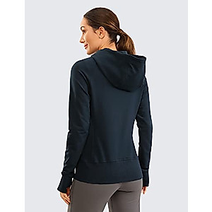 CRZ YOGA Women's Full Zip Hooded Sweatshirts Workout Sweat Jackets Slim Fit Running Track Hoodies with Thumbholes True Navy Large