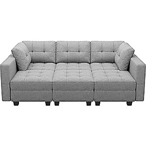 Belffin Convertible Sectional Sleeper Sofa Bed Modular Sofa Sleeper Couch Set with Storage Seat Modular Sectional Couch Bed Light Grey