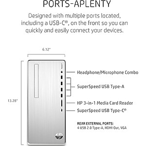 HP Pavilion Desktop PC, AMD Ryzen 5 5600G 6-Core up to 4.40 GHz, 16GB RAM, 1TB SSD, Windows 11 Pro,Wi-Fi 5,Wired Keyboard and Mouse Combo, Pre-Built PC Tower