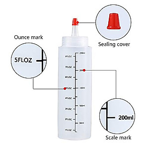 Squeeze Bottle, Shekure 12Pcs 8 Oz Premium Food Grade Plastic Bottles with Squeeze Top Caps for Icing Cookie Decorating Sauces Condiments Arts Crafts BPA Free