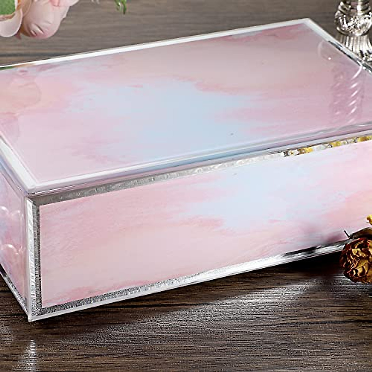 Hipiwe Pink Glass Jewelry Box Large Trinket Storage Box Treasure Box Decorative Jewelry Box Keepsake Box Jewelry Organizer for Women Girls