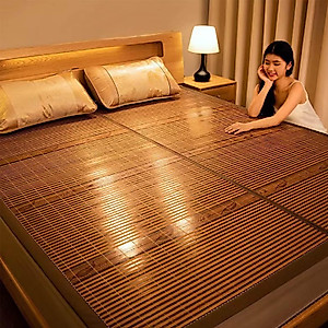 SUZEPER Foldable Summer Sleeping Mat,Double-Sided Bamboo Cooling Mattress Topper,Smooth Breathable Bed Mat Ice Silk Floor Mat for Single Double Bed Bedroom(80x190cm(31x75inch), A)