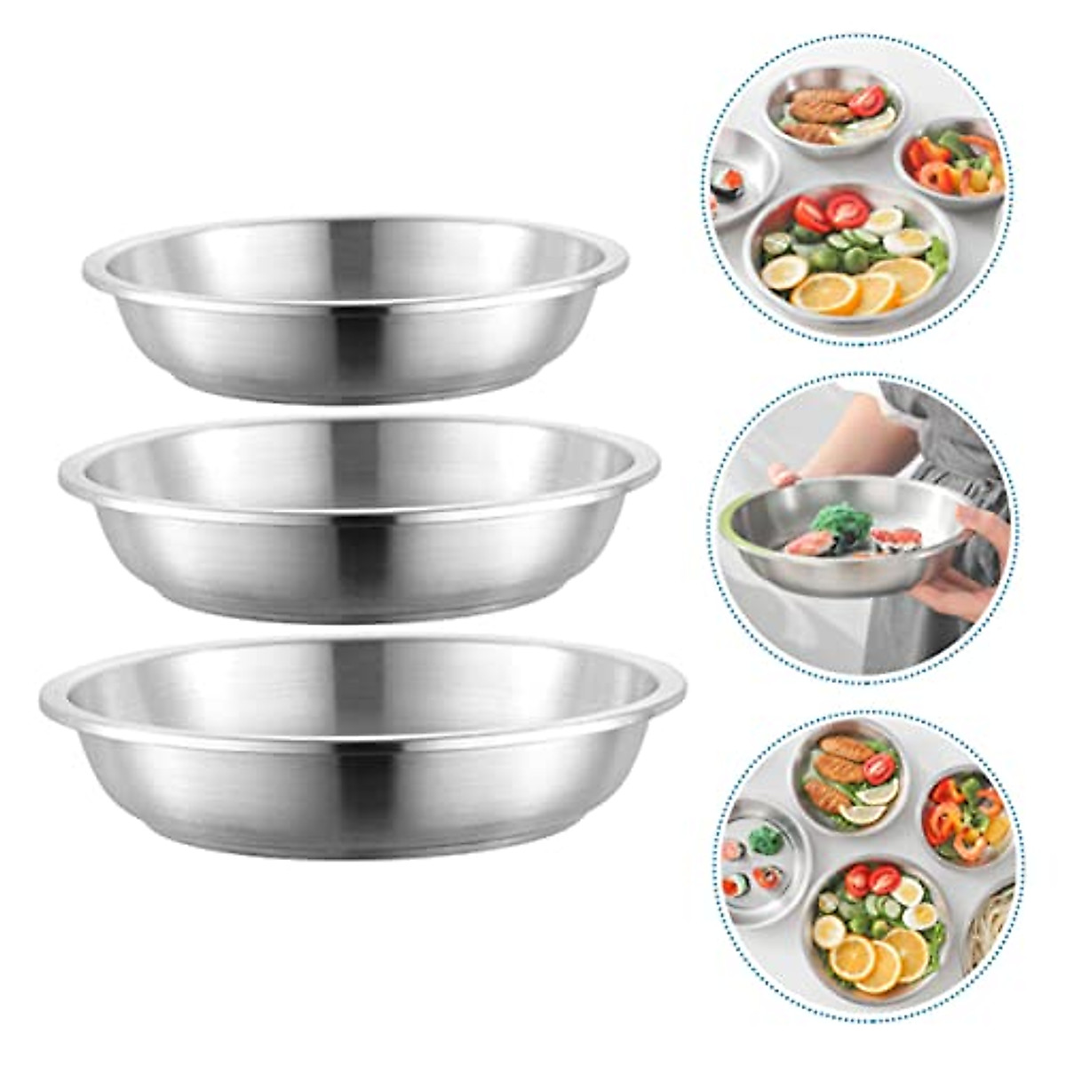 SWOOMEY 3pcs Stainless steel dish dinner plate nonstick nesting plates sizzling platter appetizer plates metal plate bowl gold charger plates bbq plate stanly fruits thicken South Korea
