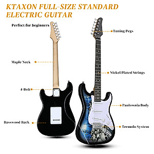 Ktaxon 39 Inch Electric Guitar, Full-Size Beginner Solid Body Guitar Kit with Gig Bag Strap Tremolo Bar Cable Picks (Blue & White)