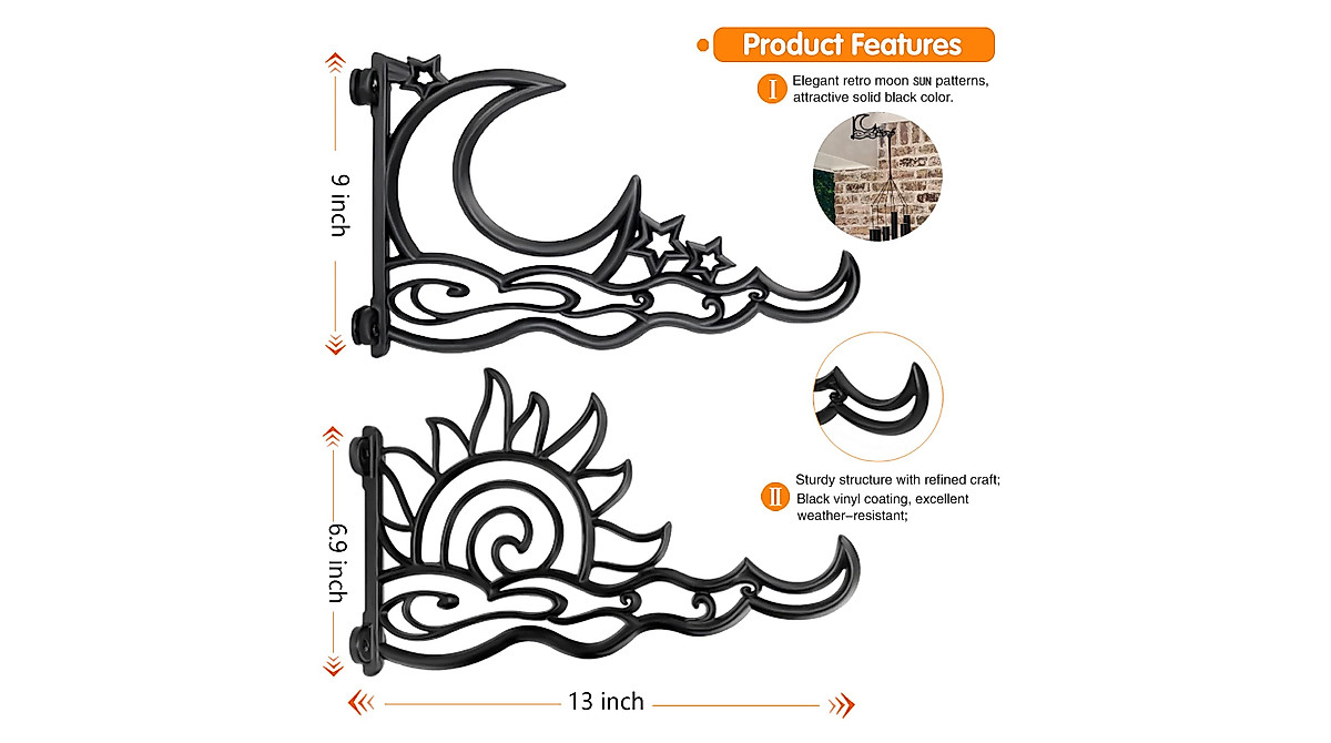 Heavy Duty 13 Inch Plant Brackets - Rust-Resistant Metal Wall Hooks