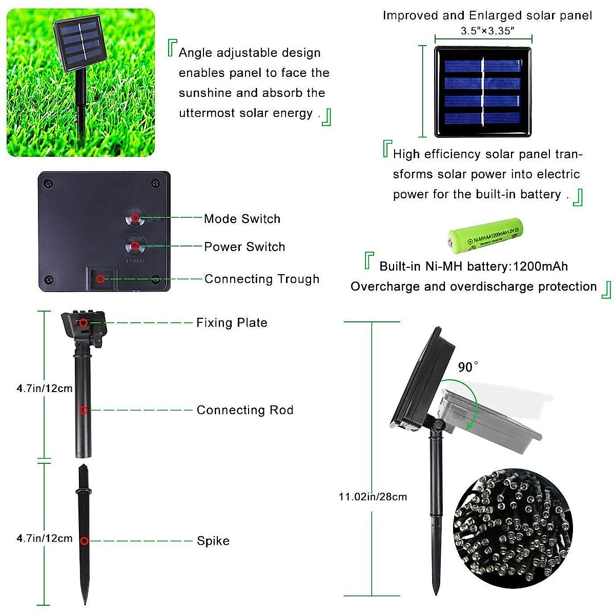 OZS- 2PK 144FT 400LED Solar String Lights Outdoor, Waterproof 8 Modes Solar Outdoor Tree Lights, Green Wire Lights for Garden, Party, Wedding Xmas Decorations (Cool White)