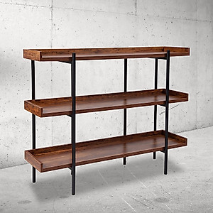 Flash Furniture Mayfair 3 Shelf 35"H Storage Display Unit Bookcase with Black Metal Frame in Rustic Wood Grain Finish