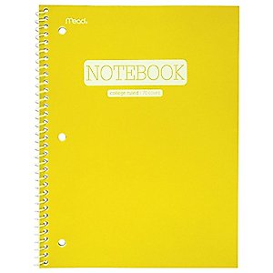 Mead Spiral Notebook, 1 Subject, College Ruled Paper, 70 Sheets, 10-1/2" x 7-1/2", Plastic, Color Selected For You, 1 Count (07178)