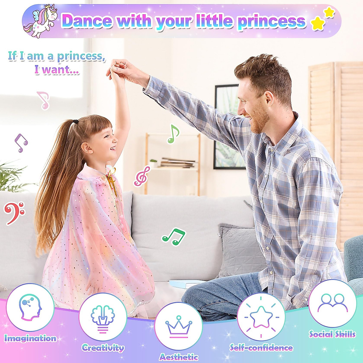 Princess Dress Up for Girls 4-6,Princess Dresses for Girls Toys for 3 4 5 6 7 8 Year Old Girls Gifts,Kids Toys for Girls Age 6-8 Toddler Cape Set Easter Halloween Costumes Party Christmas Birthday