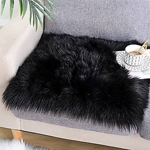 Noahas Black Faux Fur Table Runner,Cute Seat Chair Cushions for Dining Chairs,Fluffy Fur Placemats,Faux Sheepskin Chair Pads,Fuzzy Square Fur Chair Cover,Locker Rug,Table Mat (1.6 x 1.6 ft,1 Pack)